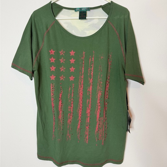 Cowgirl Tuff | Tops | Cowgirl Tuff Olive And Red Graphic Tee | Poshmark